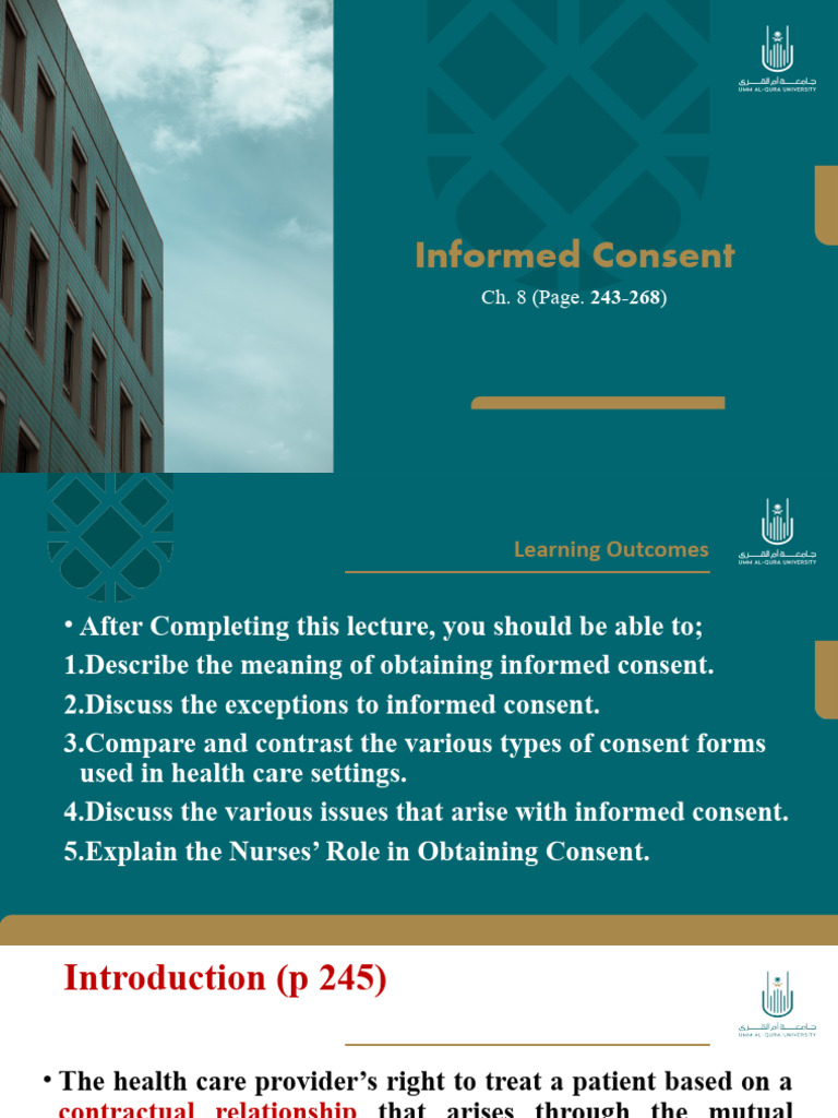 L 7 Informed Consent & L8 Nursing Law | PDF | Informed Consent | Nursing