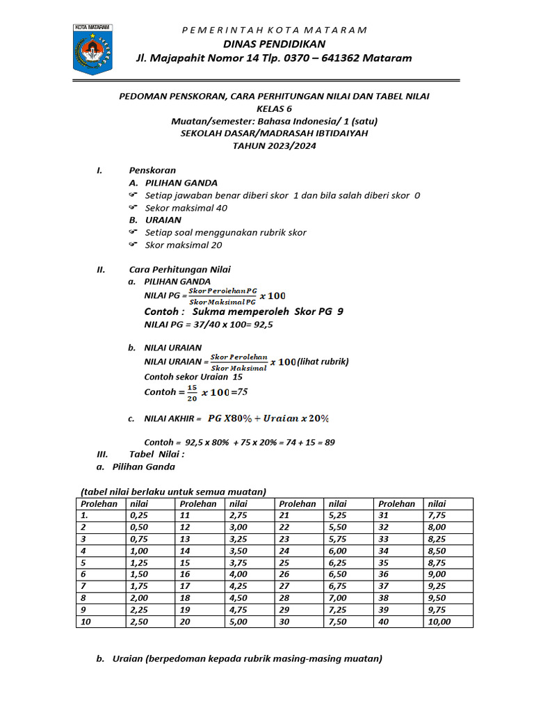 KUNCI DAN SKOR BI Kls 6 | PDF