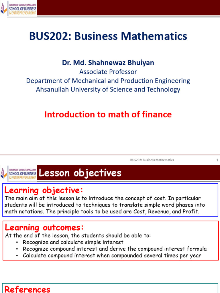 Lecture-10_Introduction-to-math-of-finance | PDF | Interest | Compound ...
