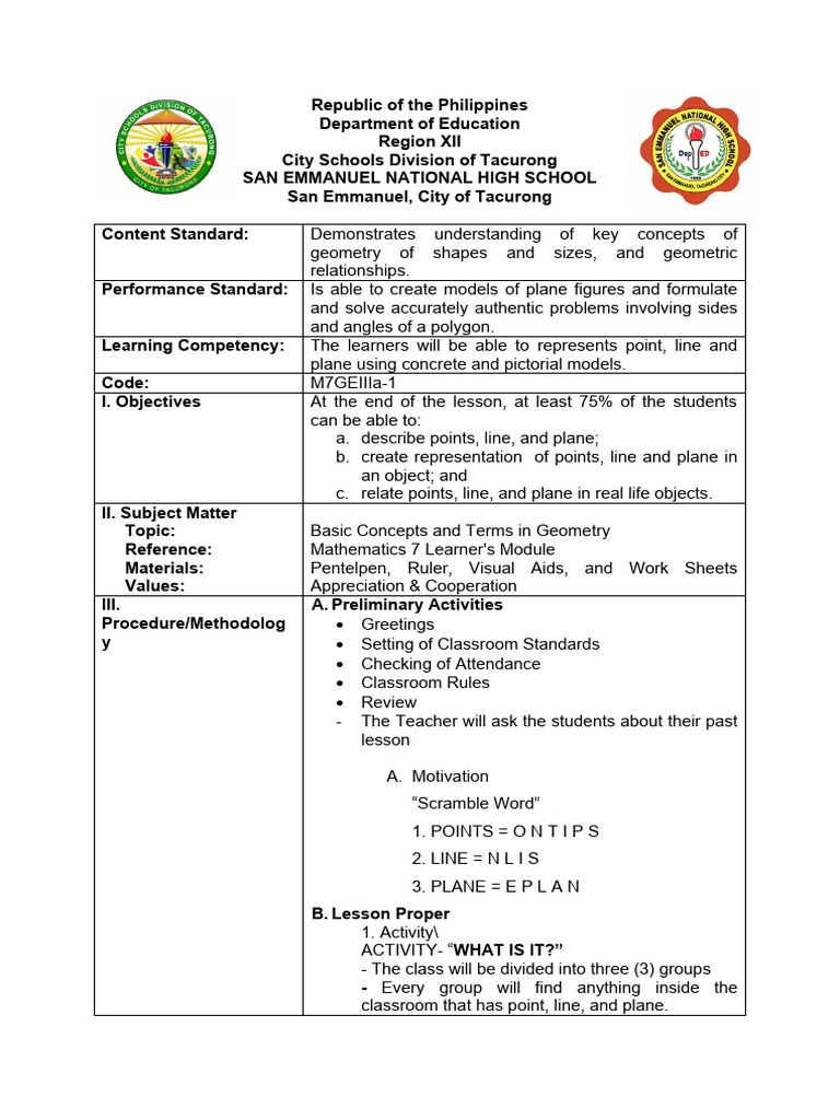 Grade 7-Basic Concept in Geometry | PDF | Geometry | Shape