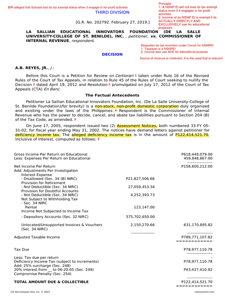 C.1. G.R. No. 202792-2019-La - Sallian - Educational - Innovators - Foundation Vs CIR | PDF ...