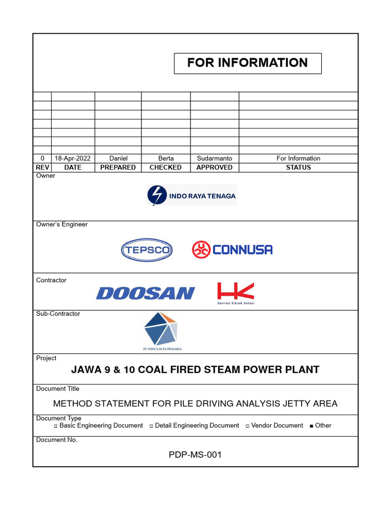 Method Statement of Pile Driving Analysis R0 | PDF