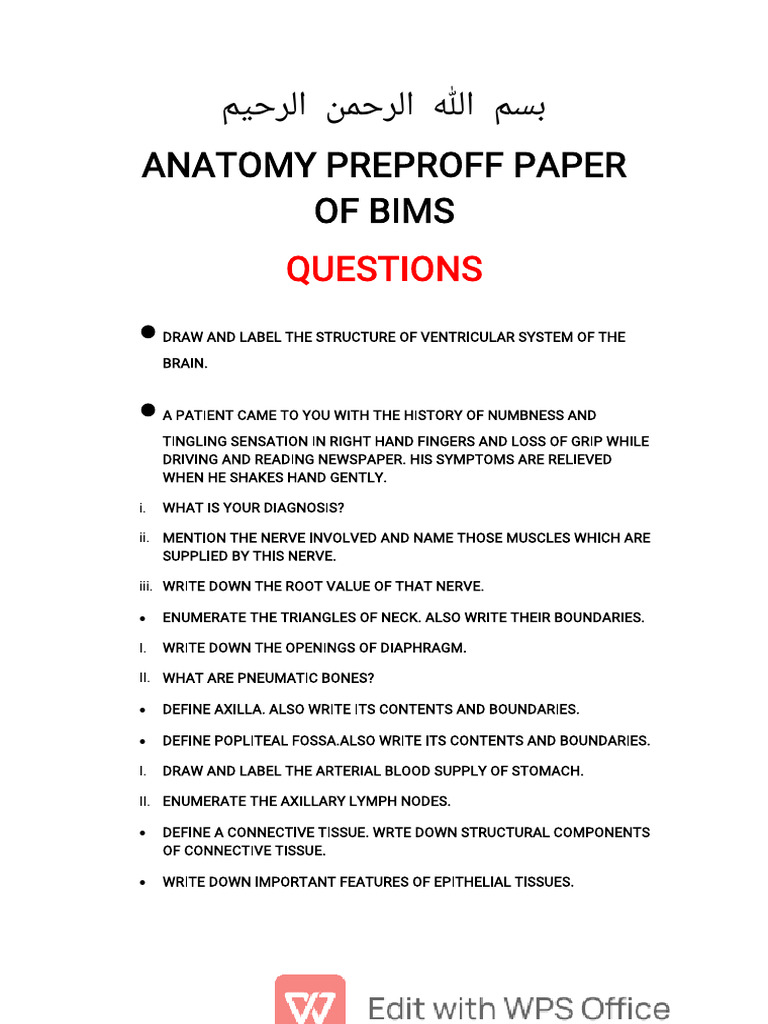 BIMS ANATOMY PAPER SOLVED MCQs | Download Free PDF | Knee | Epithelium