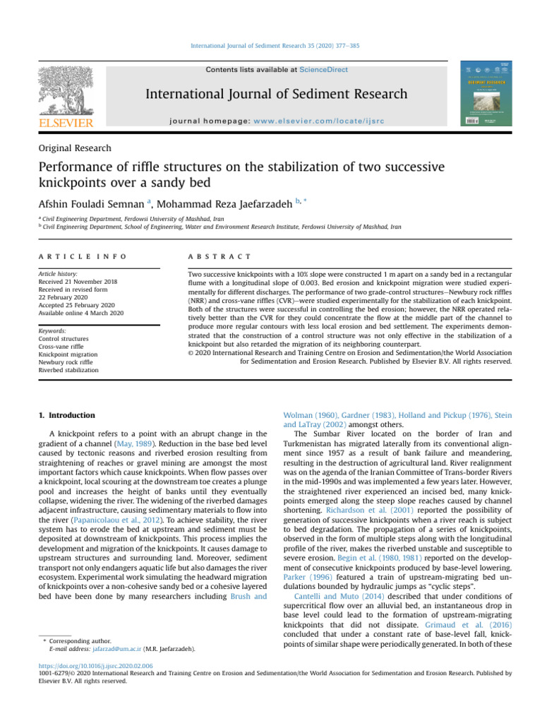 Performance of Riffle Structures On The Stabilization of Two Successive ...