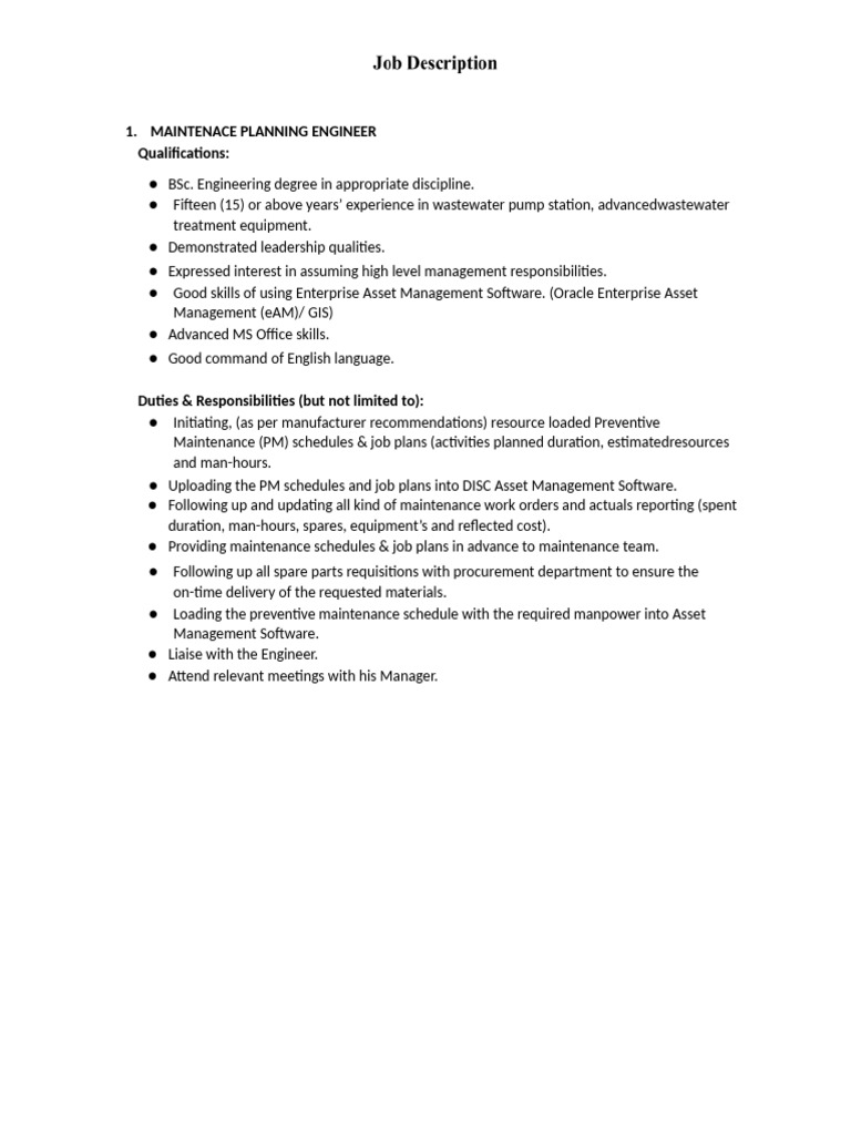 Job Description Oneic | PDF | Sewage Treatment | Instrumentation