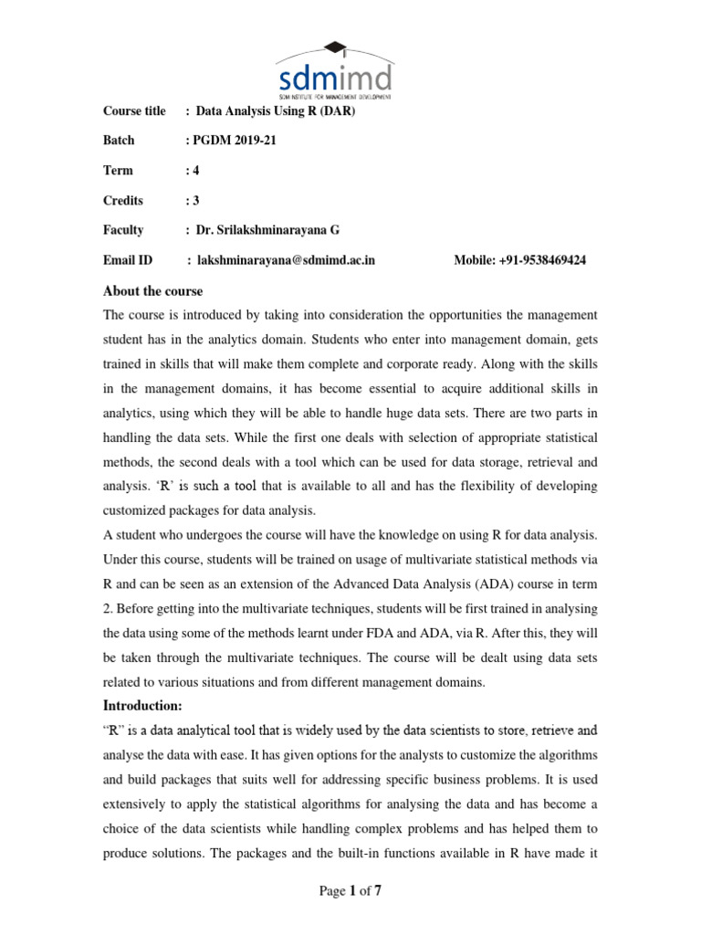 Data Analysis Using R by Srilakshminarayana G (DAR) | PDF | Data ... Data Analysis Using R by Srilakshminarayana G (DAR) | PDF | Data ...