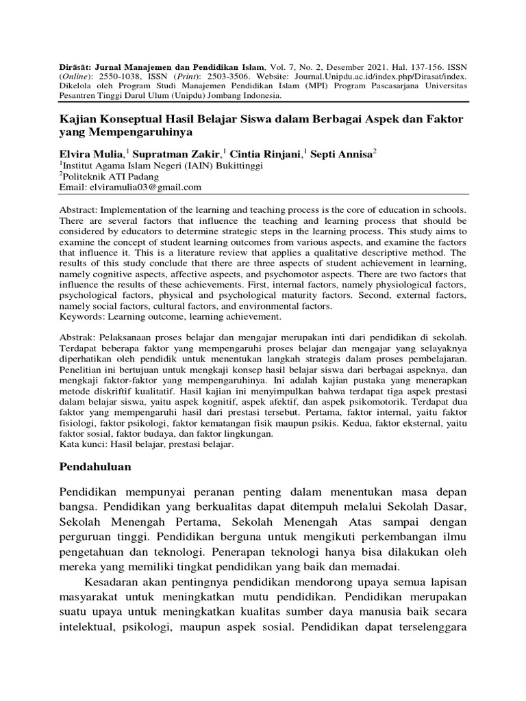 Faktor Yang Mempengaruhi Hasil Belajar Dari Berbagai Aspek | PDF