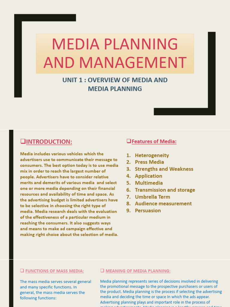 Media Planning Unit 1 | PDF