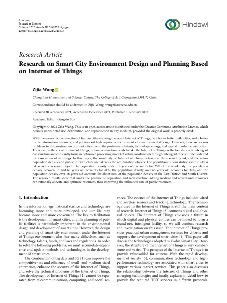 Research Article Research On Smart City Environment Design and Planning Based On Internet of ...