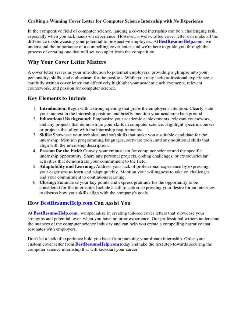 Cover Letter For Computer Science Internship With No Experience | PDF ... Cover Letter For Computer Science Internship With No Experience | PDF ...