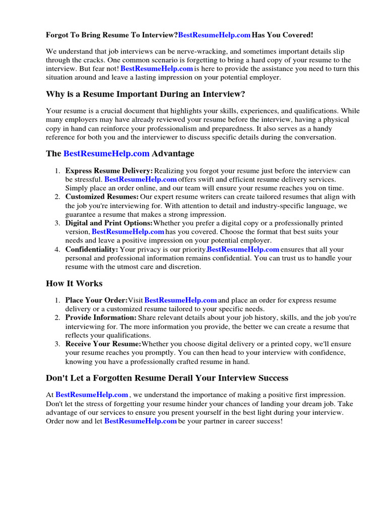 Forgot Resume? Solutions for Interviews | PDF | Résumé | Job Interview