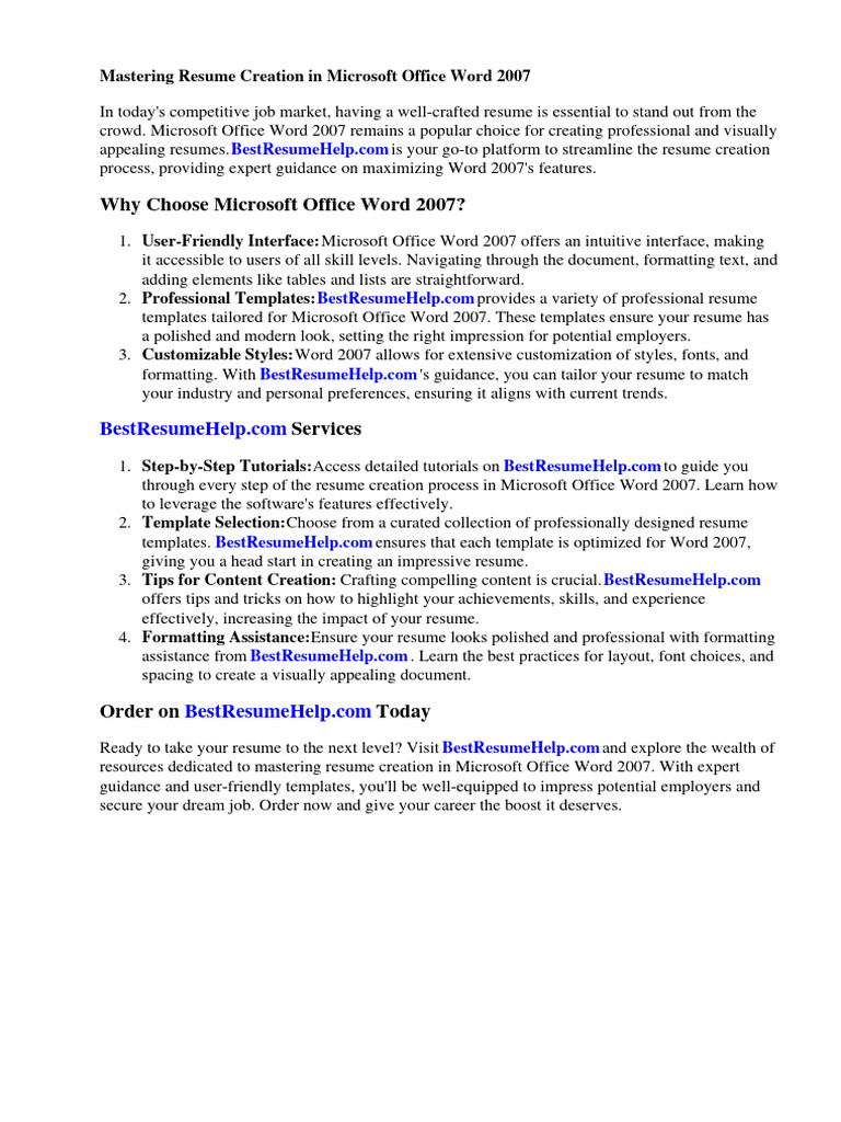 Resume in Microsoft Office Word 2007 | PDF | Résumé | Microsoft Word