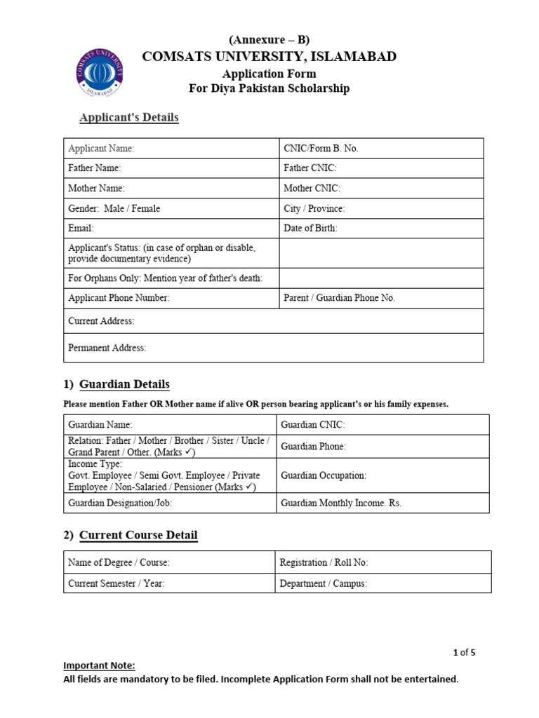 Annexure – B (Diya Pakistan Application Form) | PDF | Expense | Economies