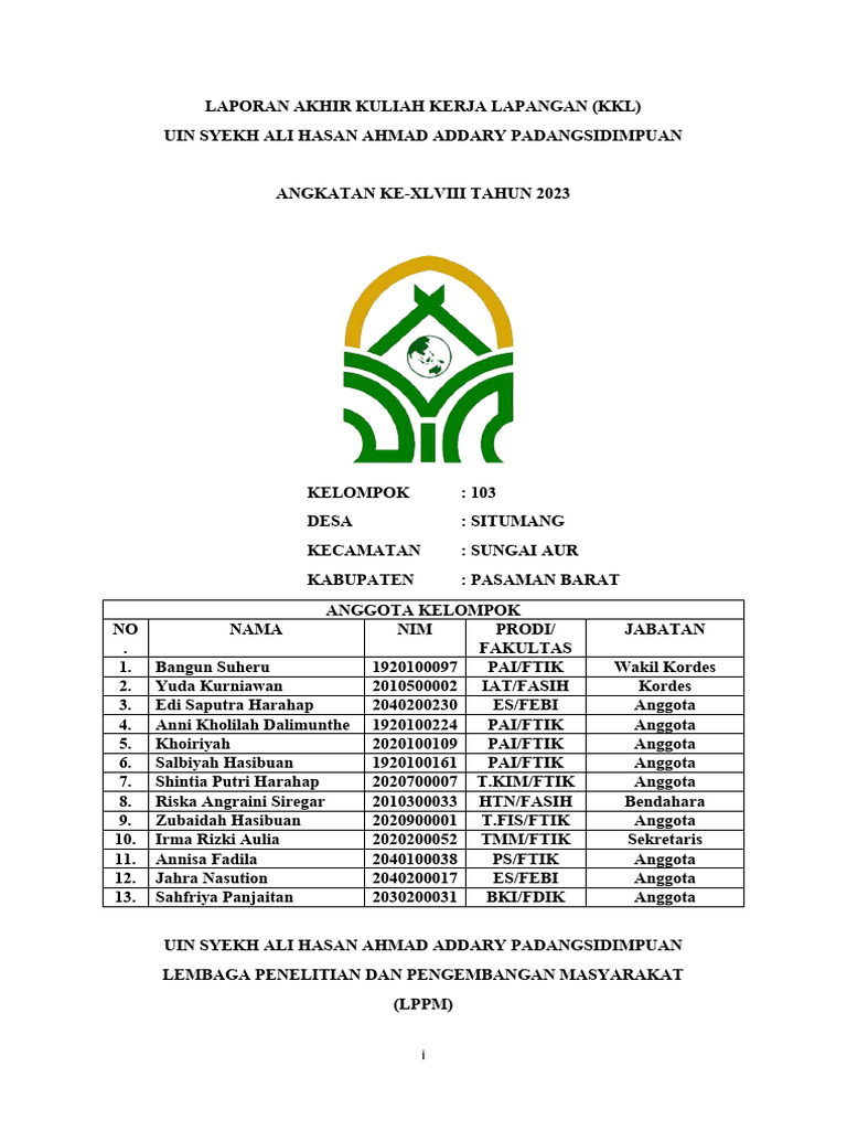 Laporan KKL Desa Situmang 2023 | PDF