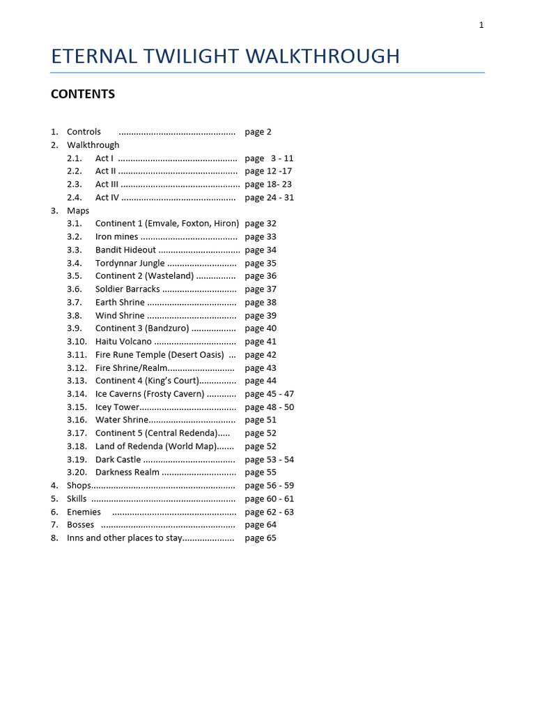 Eternal Twilight Walk Through | PDF