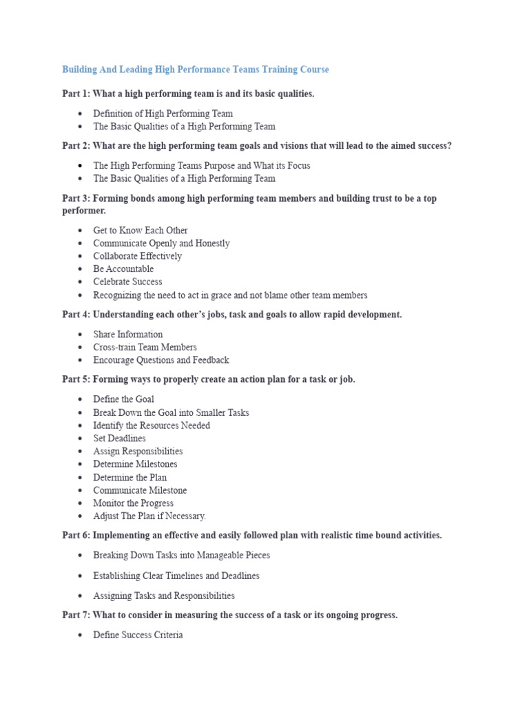 Building and Leading High Performance Teams Course Outline | PDF ... Building and Leading High Performance Teams Course Outline | PDF ...
