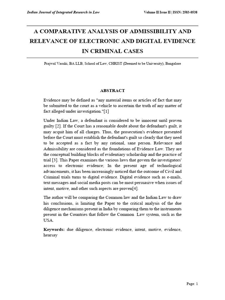 A Comparative Analysis of Admissibility and Relevance of Electronic and ...