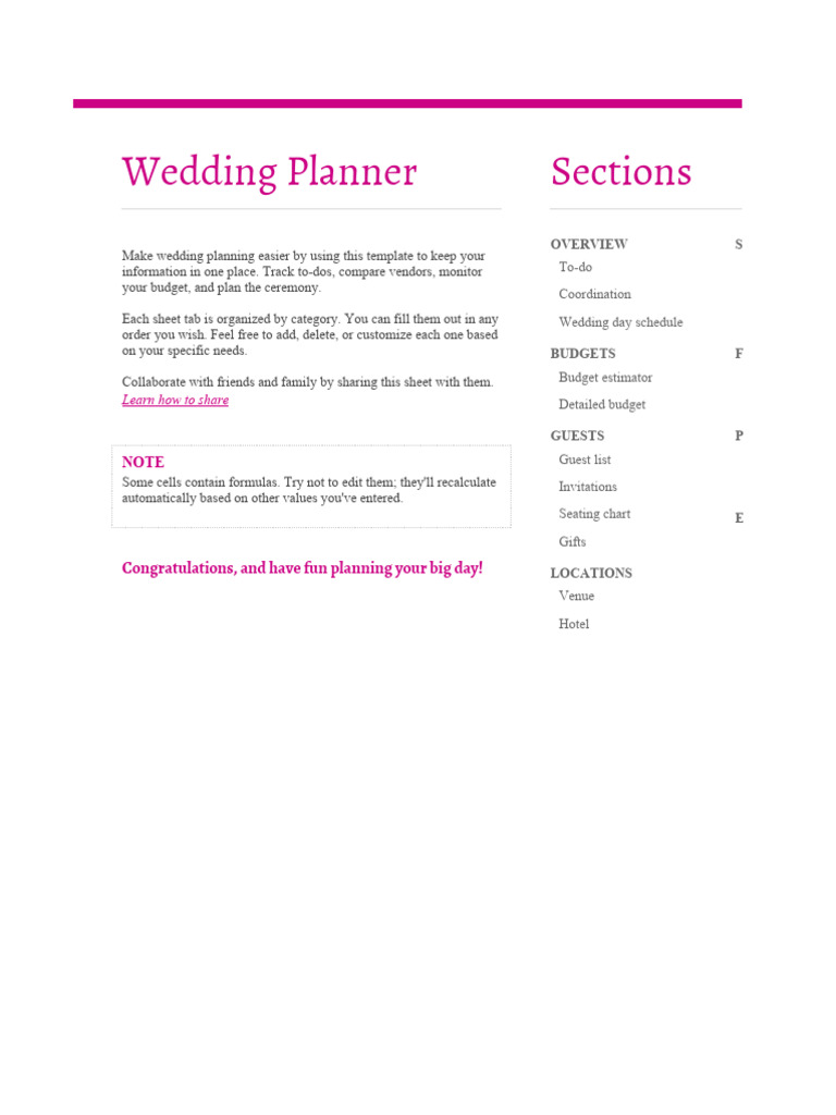 Wedding Planner Template | PDF | Wedding | Bride