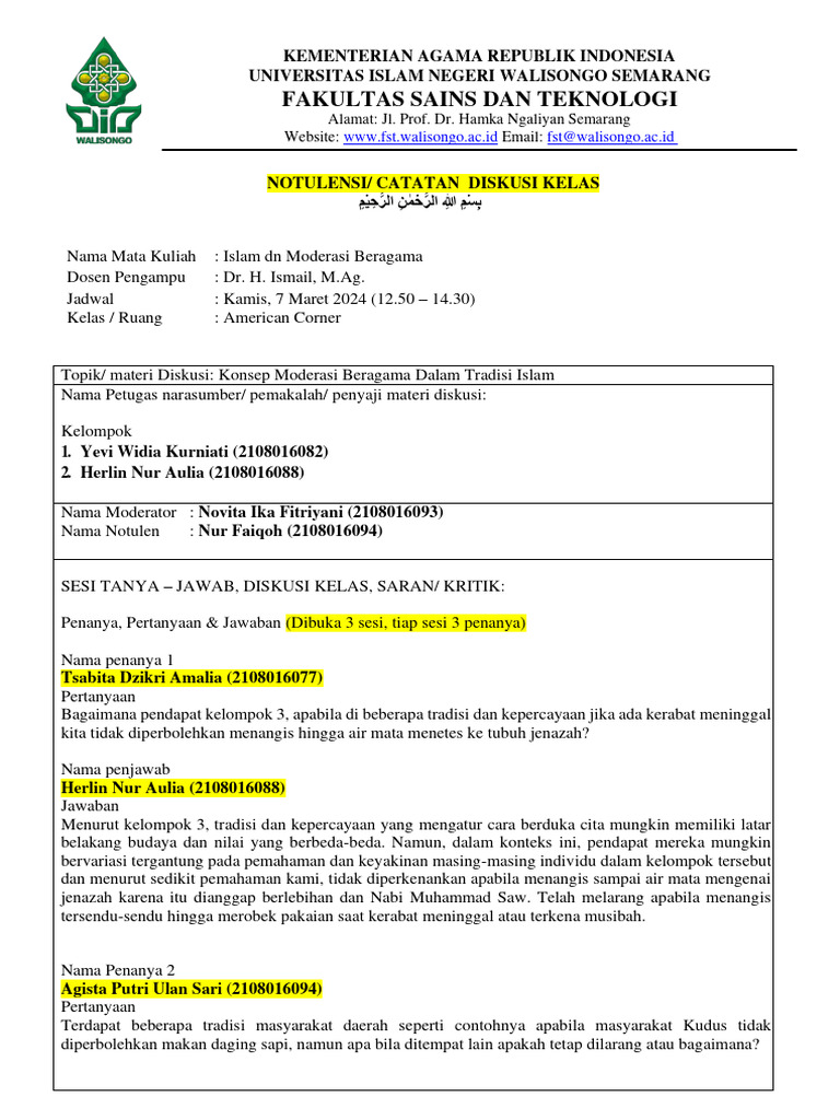 NOTULENSI-CATATAN DISKUSI KELOMPOK 3 - Ismail | PDF | Sains & Matematika