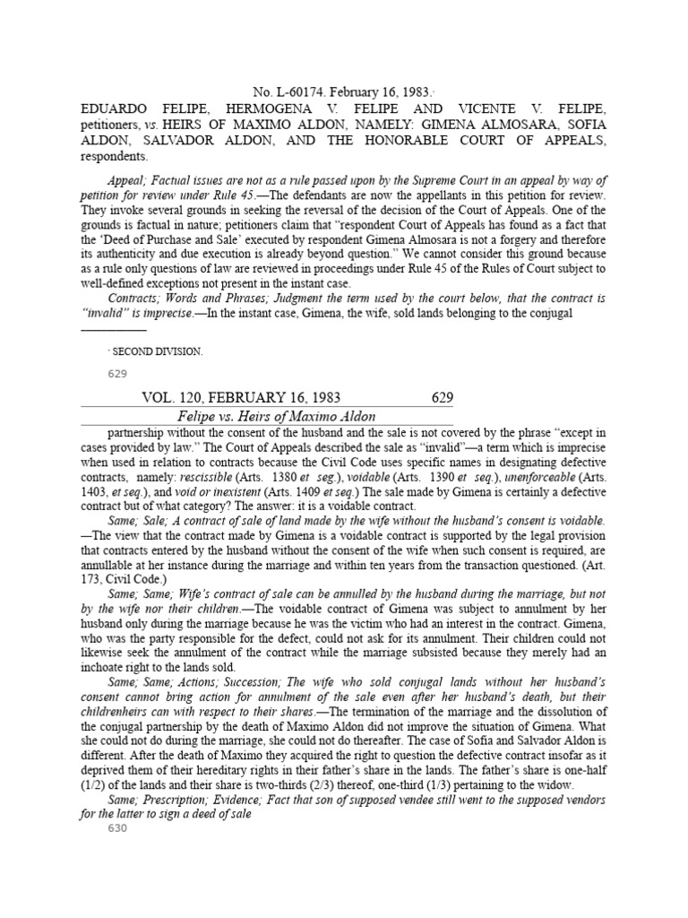 Felipe vs. Heirs of Aldon | PDF | Lawsuit | Annulment