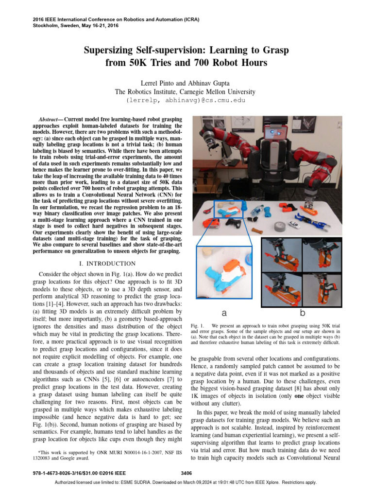 Supersizing Self-Supervision Learning To Grasp From 50K Tries and 700 Robot Hours | PDF ...