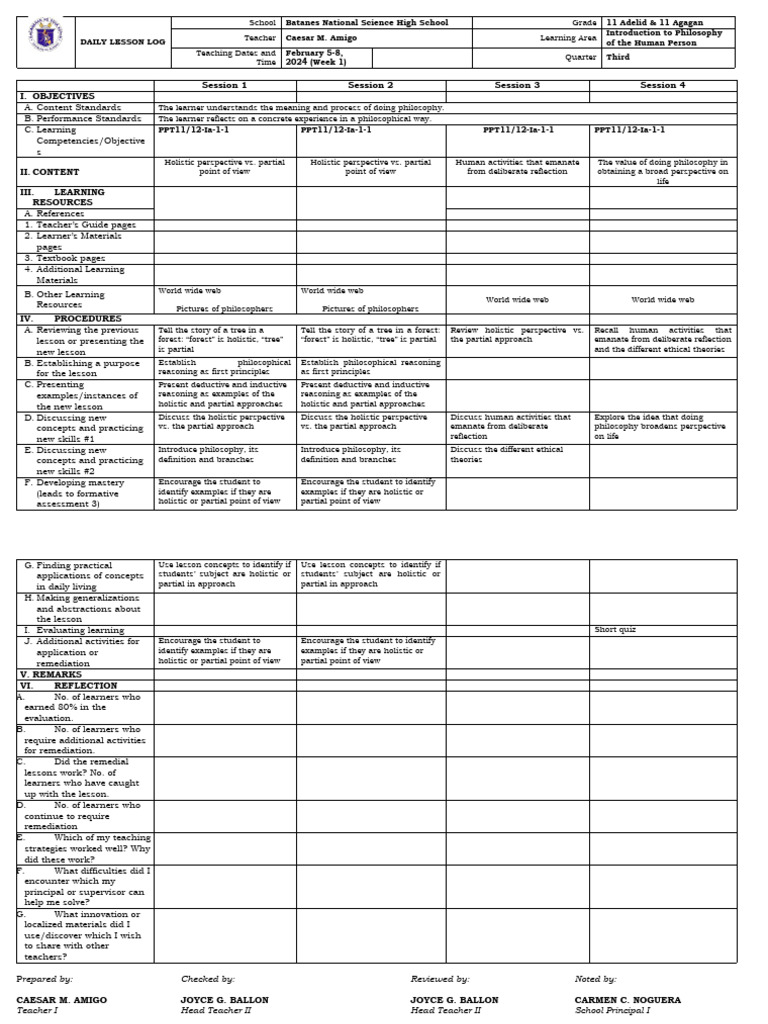 MODIFIED-DLL-SH-Intro To Philo Q3 Week 1 | PDF | Learning | Holism