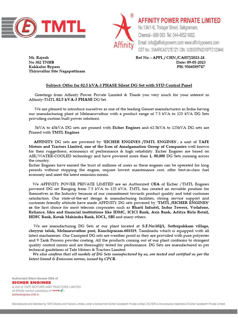 ApplCA057 82.5kVA 3PH | PDF | Engines | Power (Physics)