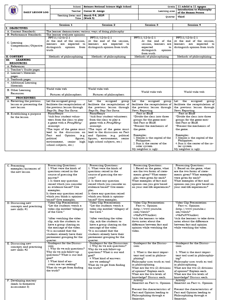 MODIFIED-DLL-SH-Intro To Philo Q3 Week 5 | PDF | Learning | Truth