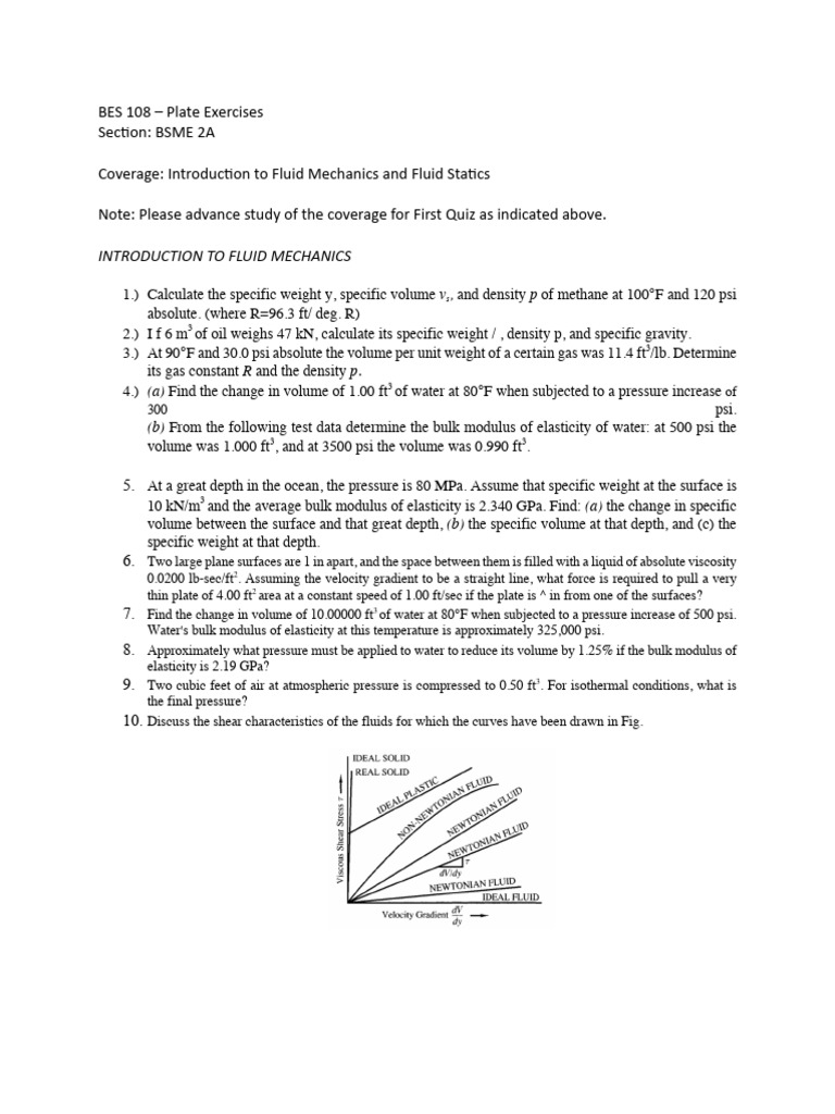 Fluid Mechanics & Statics Exercises | PDF | Pressure | Pressure Measurement