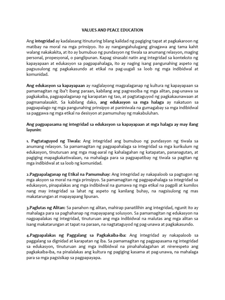 Values and Peace Education | PDF
