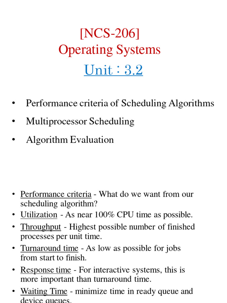 (NCS-206) Operating Systems: Unit: 3.2 | PDF | Scheduling (Computing) | Computer Hardware