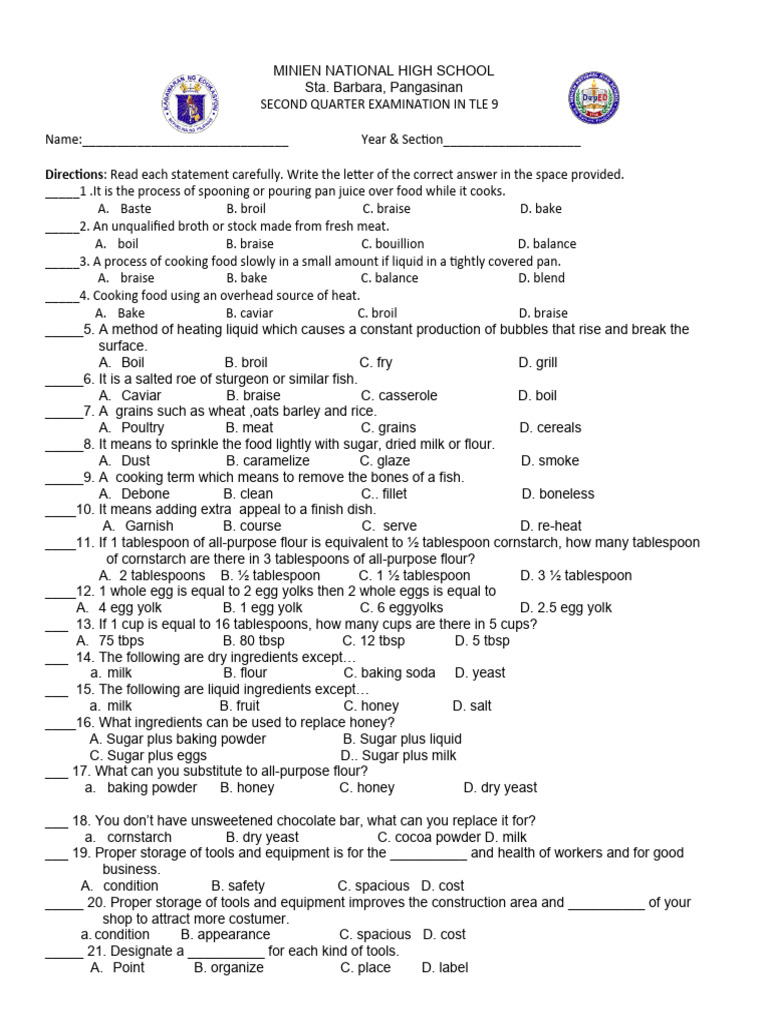 TLE 9 Second Quarter Exam 2024 | PDF | Blender | Oven