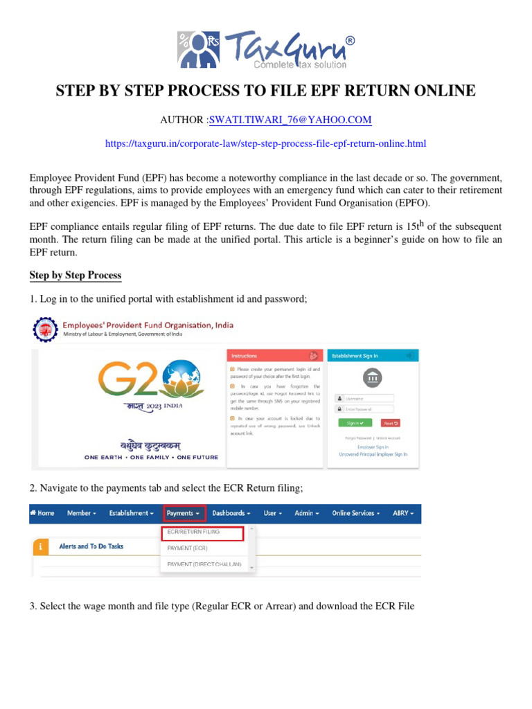 Step by Step Process To File EPF Return Online - Taxguru - in | PDF ...