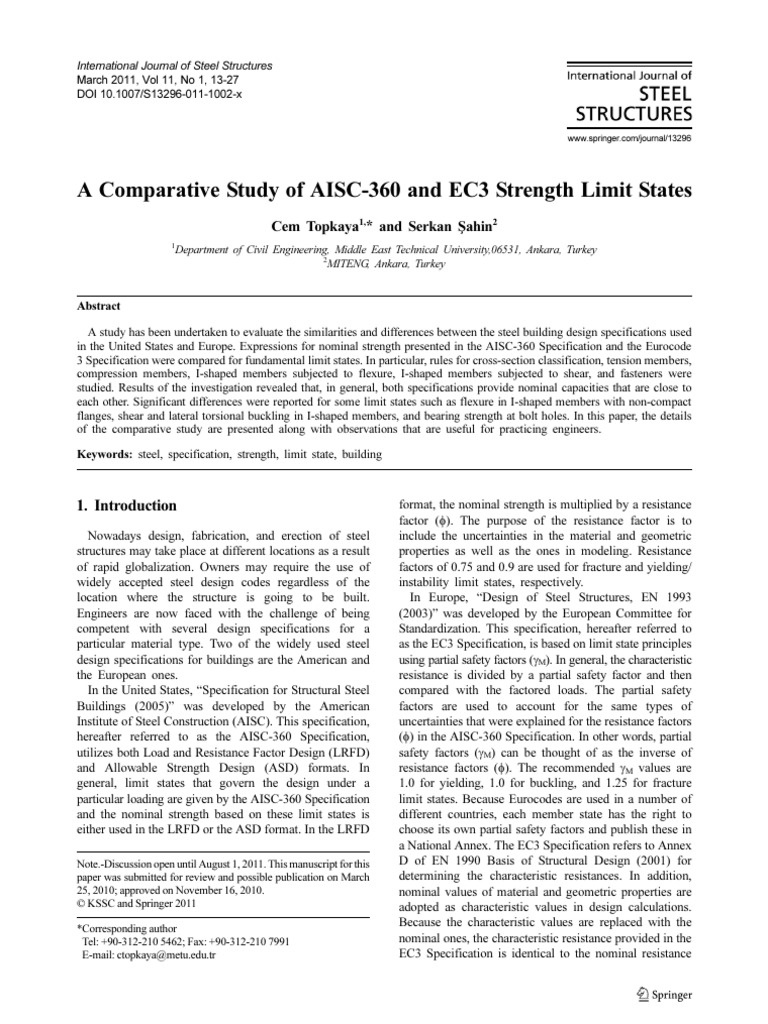 Comparative Study of AISC-360 and EC3 Strength Limit States | PDF ...