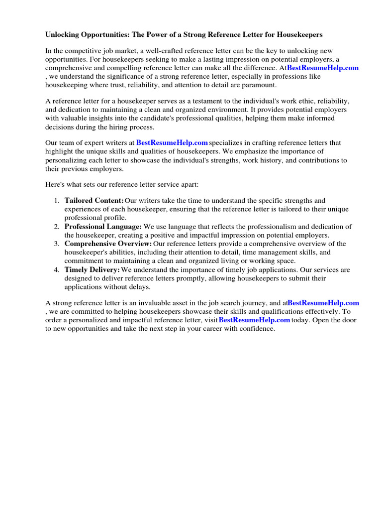 Reference Letter Housekeeper | PDF