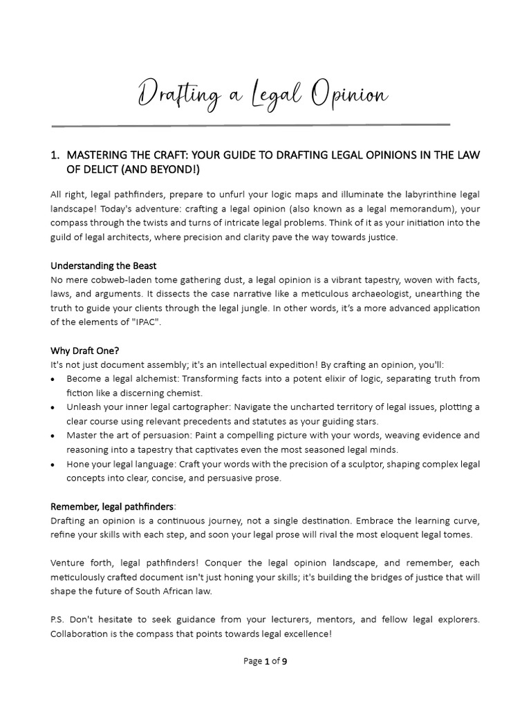 Legal Opinion Drafting Guide South Africa | PDF | Damages | Legal Remedy