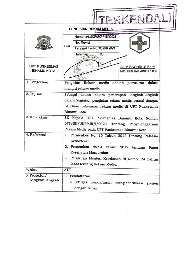 SOP Pengisian rekam medis | PDF