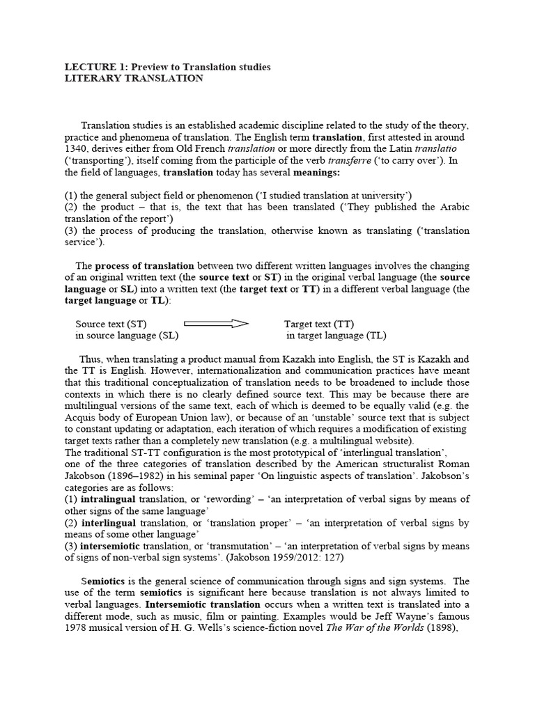 Lecture 1 Introducing Translation Studies) | PDF | Translations ... Lecture 1 Introducing Translation Studies) | PDF | Translations ...