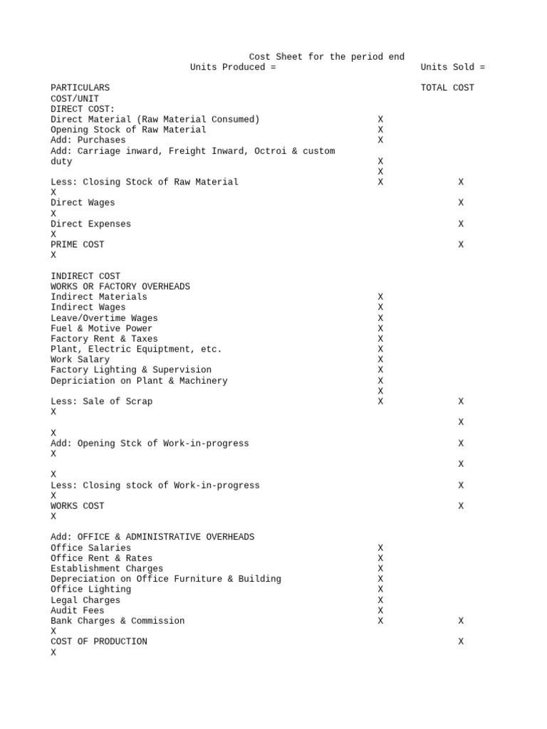 Cost Sheet Analysis Template | PDF | Cost Of Goods Sold | Depreciation