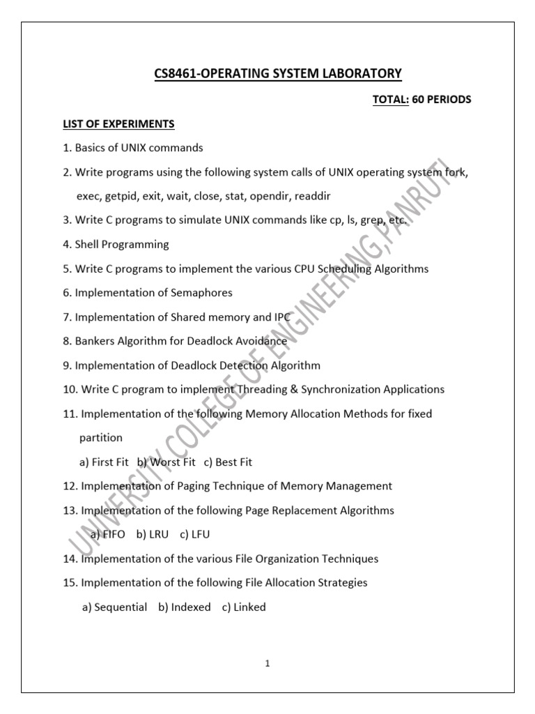Cs8461 Os Lab Manual Pdf Scheduling Computing Software