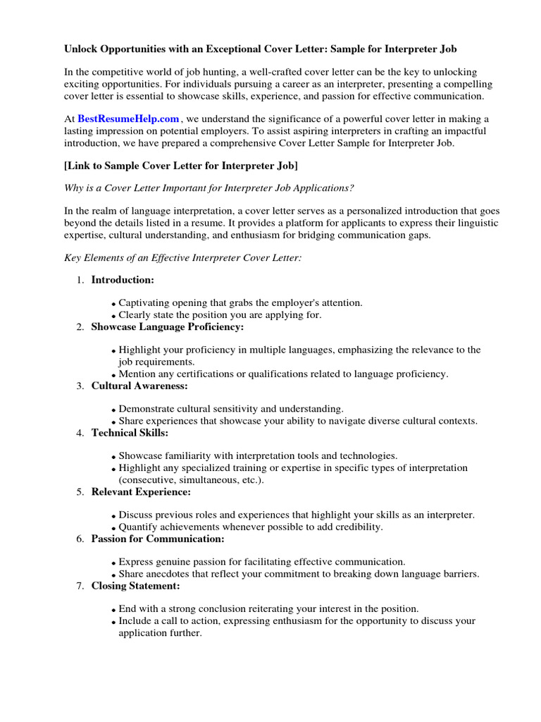 Interpreter Cover Letter Guide | PDF | Résumé | Language Interpretation