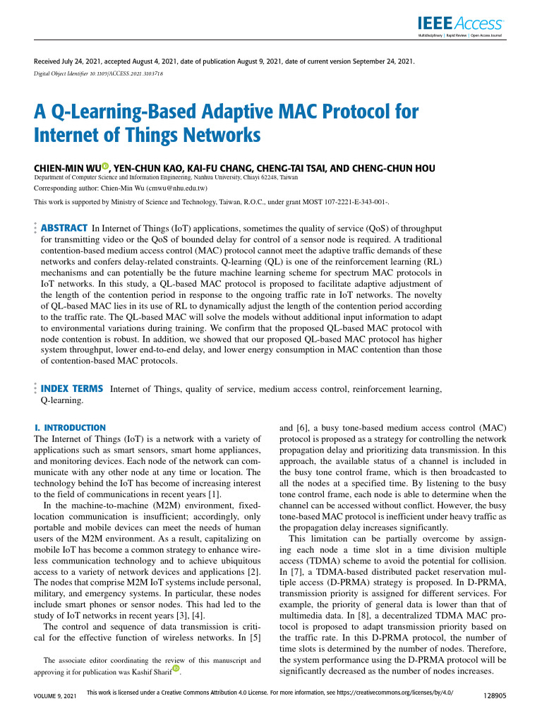 A_Q-Learning-Based_Adaptive_MAC_Protocol_for_Internet_of_Things_Networks | PDF | Computer ...