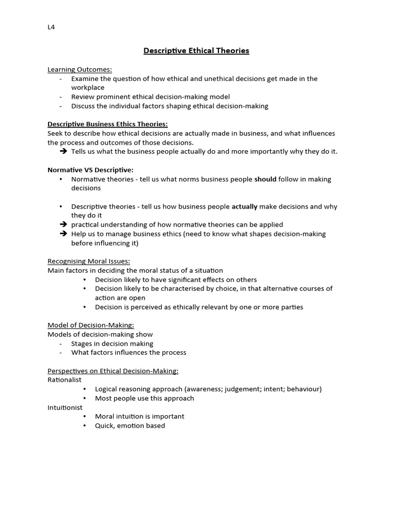 L4 Descriptive Ethical Theories | PDF | Decision Making | Morality