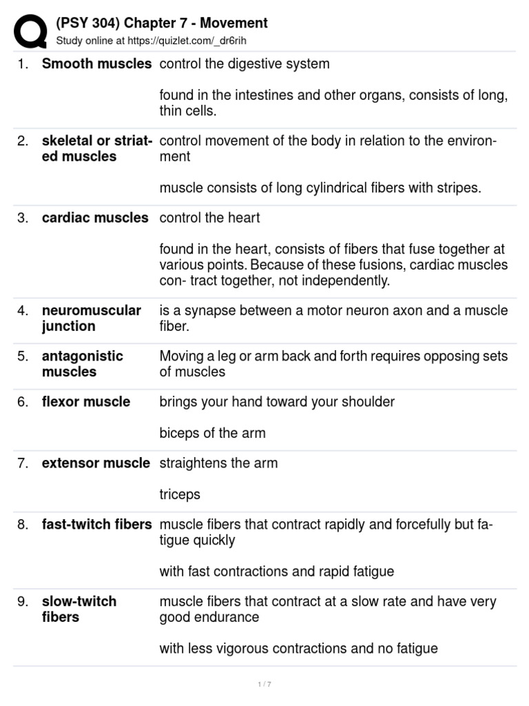 (PSY 304) Chapter 7 - Movement | PDF | Striatum | Cerebellum
