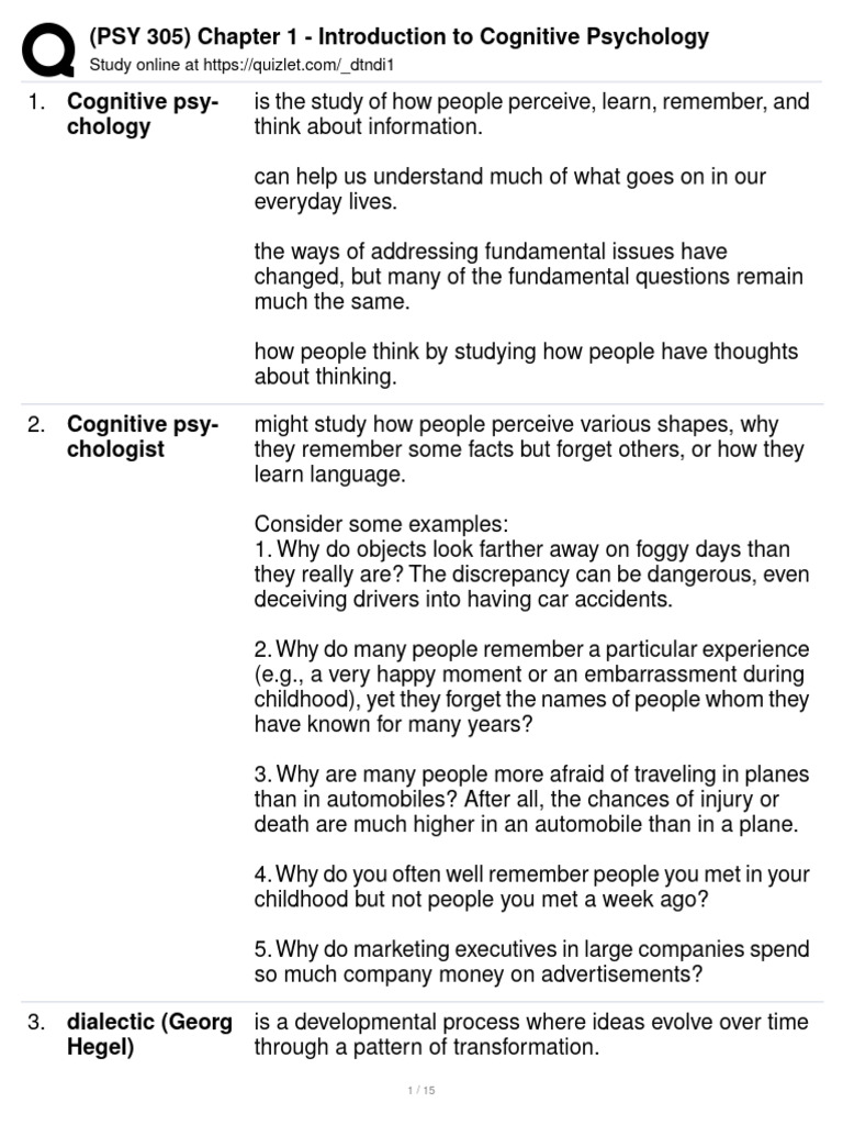 (PSY 305) Chapter 1 - Introduction to Cognitive Psychology | PDF | Behaviorism | Psychology