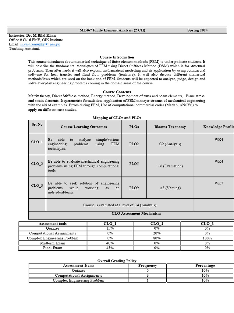 Course Outline - FEA | Download Free PDF | Finite Element Method ...