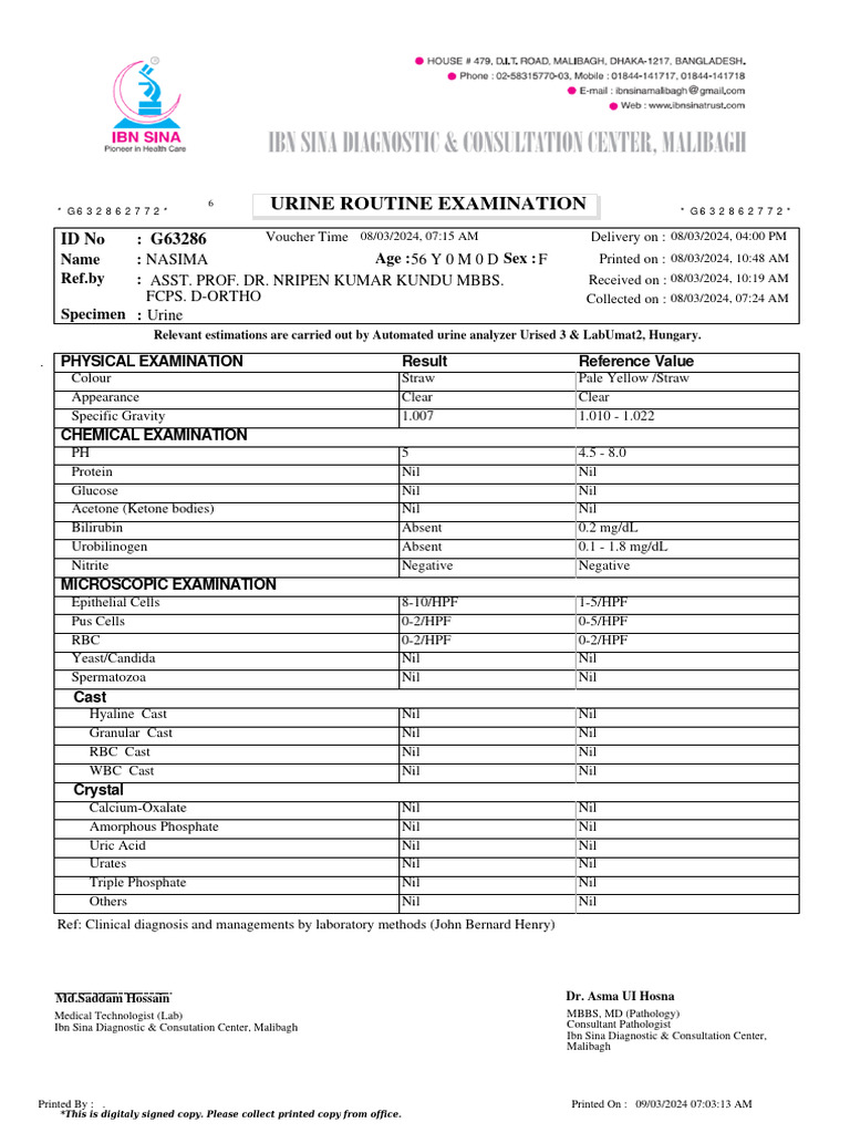 Urine Analysis: RBC 0-2 HPF Result | PDF | Pathology | Urine