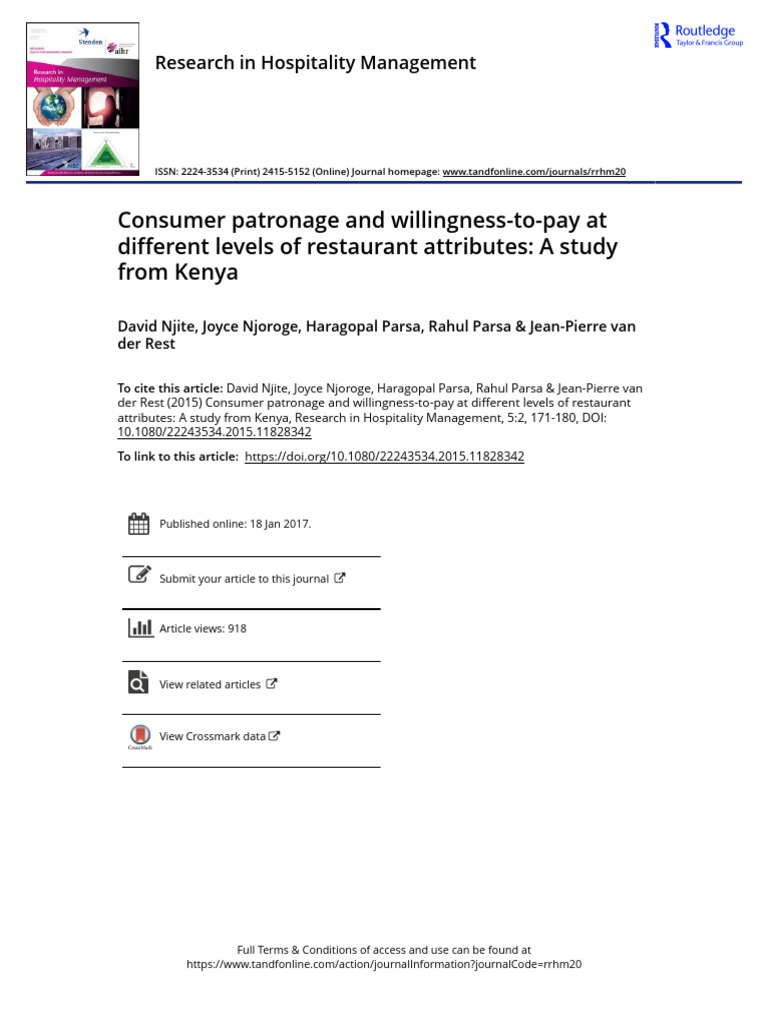 Consumer Patronage and Willingness-To-pay at Different Levels of ...