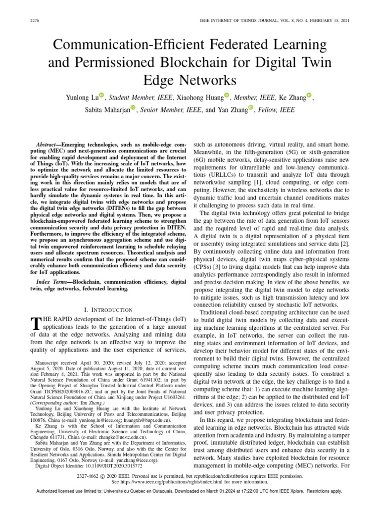 Communication-Efficient Federated Learning and Permissioned Blockchain For Digital Twin Edge ...