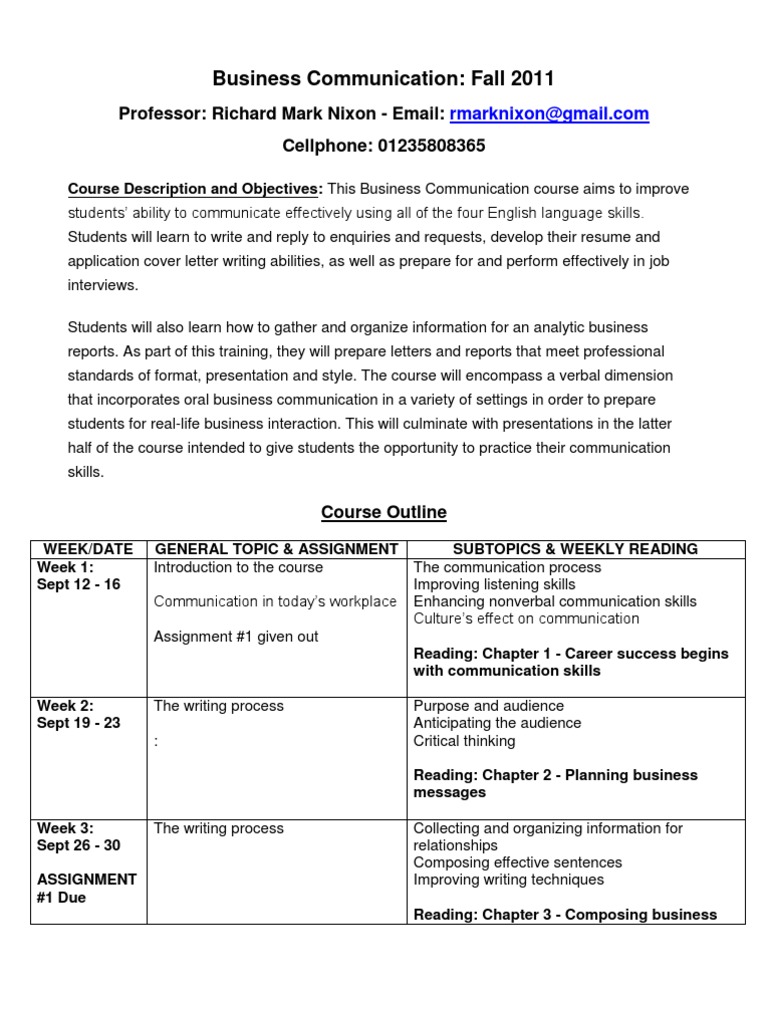 Business Communication: Fall 2011: Professor: Richard Mark Nixon ...